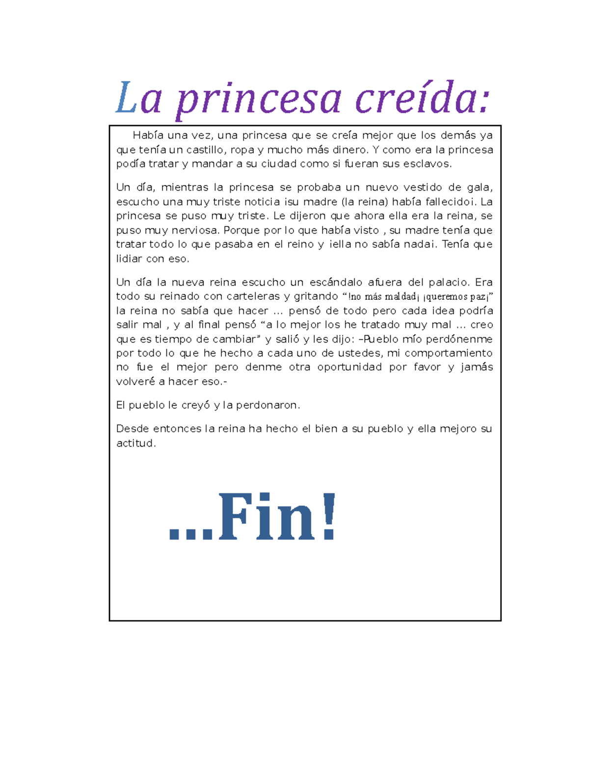 La princesa creída - INSPIRACION INFANTIL PARA UN CUENTO PROPIO - La ...