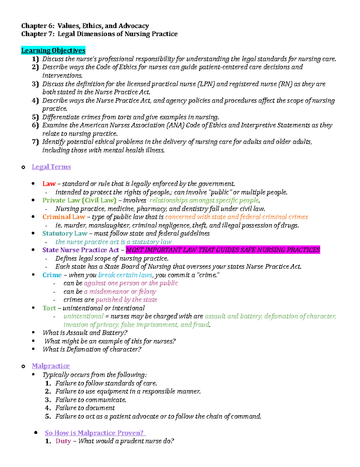 Ch. 6 and 7 - Ethics and Legalities - Chapter 6: Values, Ethics, and ...
