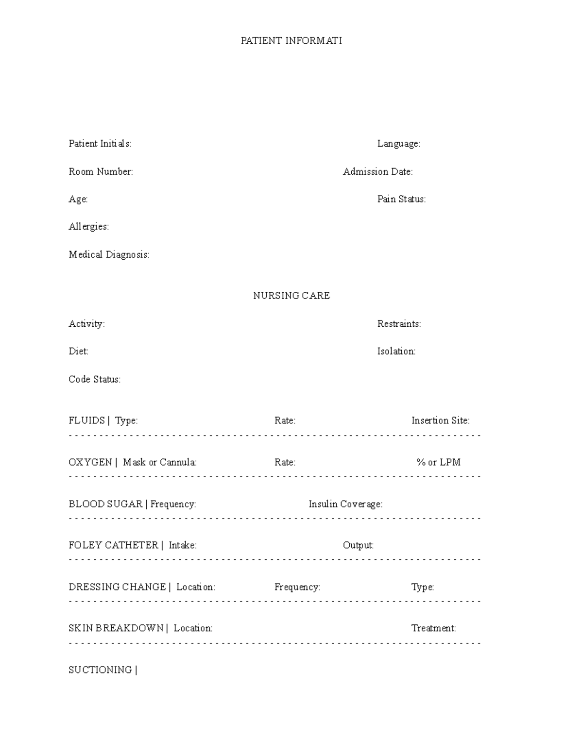 Patient Information Template - PATIENT INFORMATI Patient Initials ...