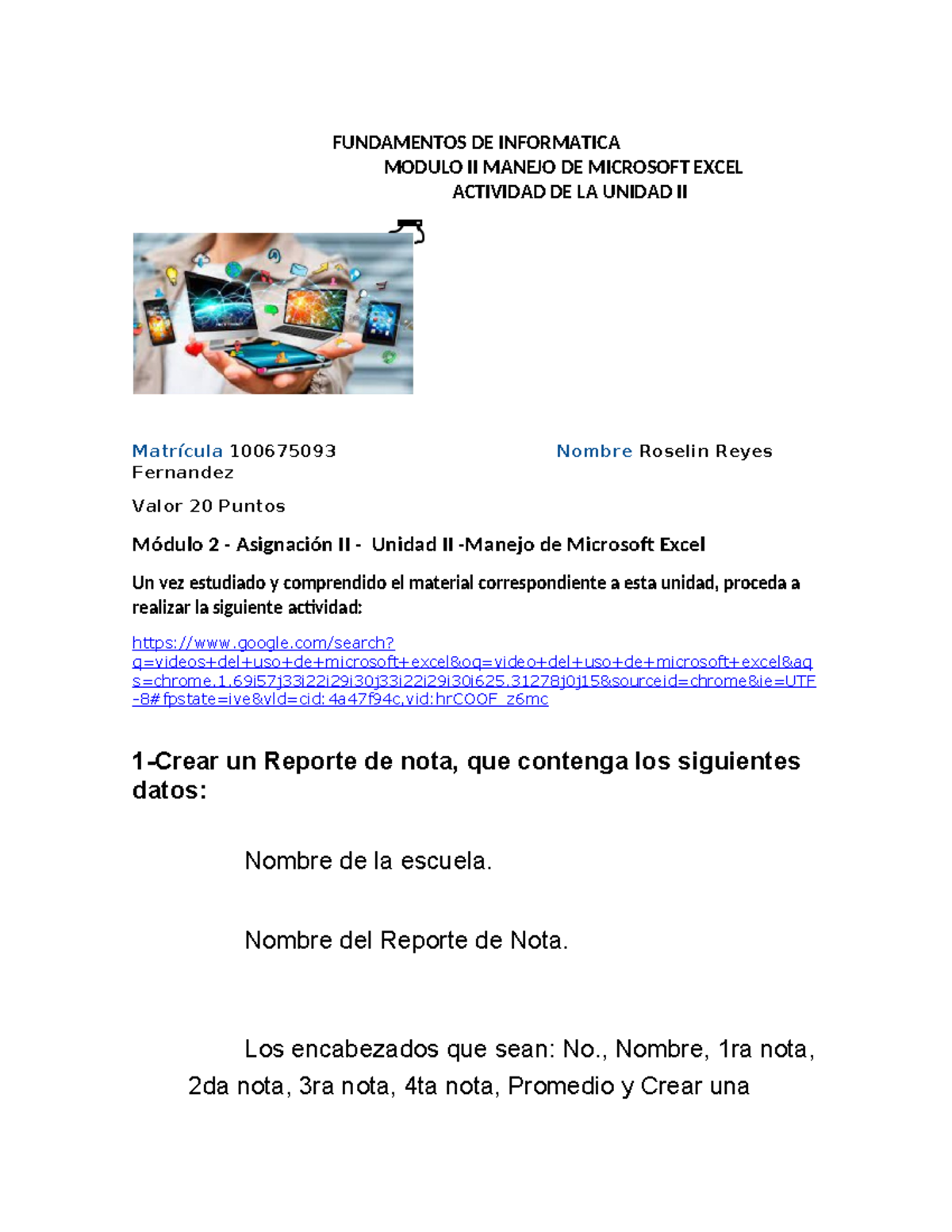 Unidad II Actividad II Manejo de Excel ROSA - FUNDAMENTOS DE ...