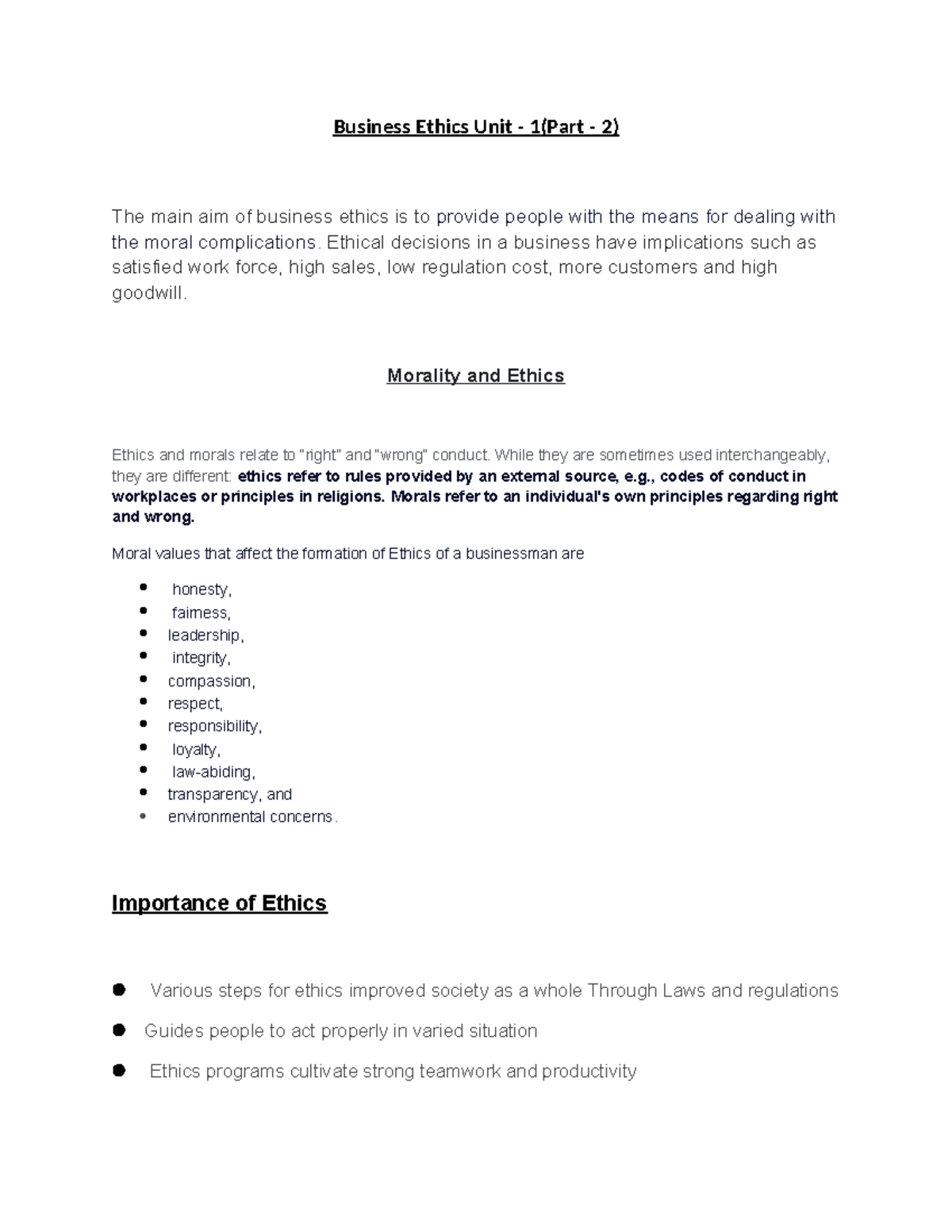 Business Ethics Part 2 - BE notes - Business Ethics Unit - 1(Part - 2 ...