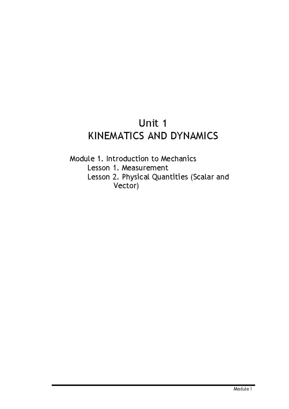 Module-1-Introduction Mechanics - Unit 1 KINEMATICS AND DYNAMICS Module ...