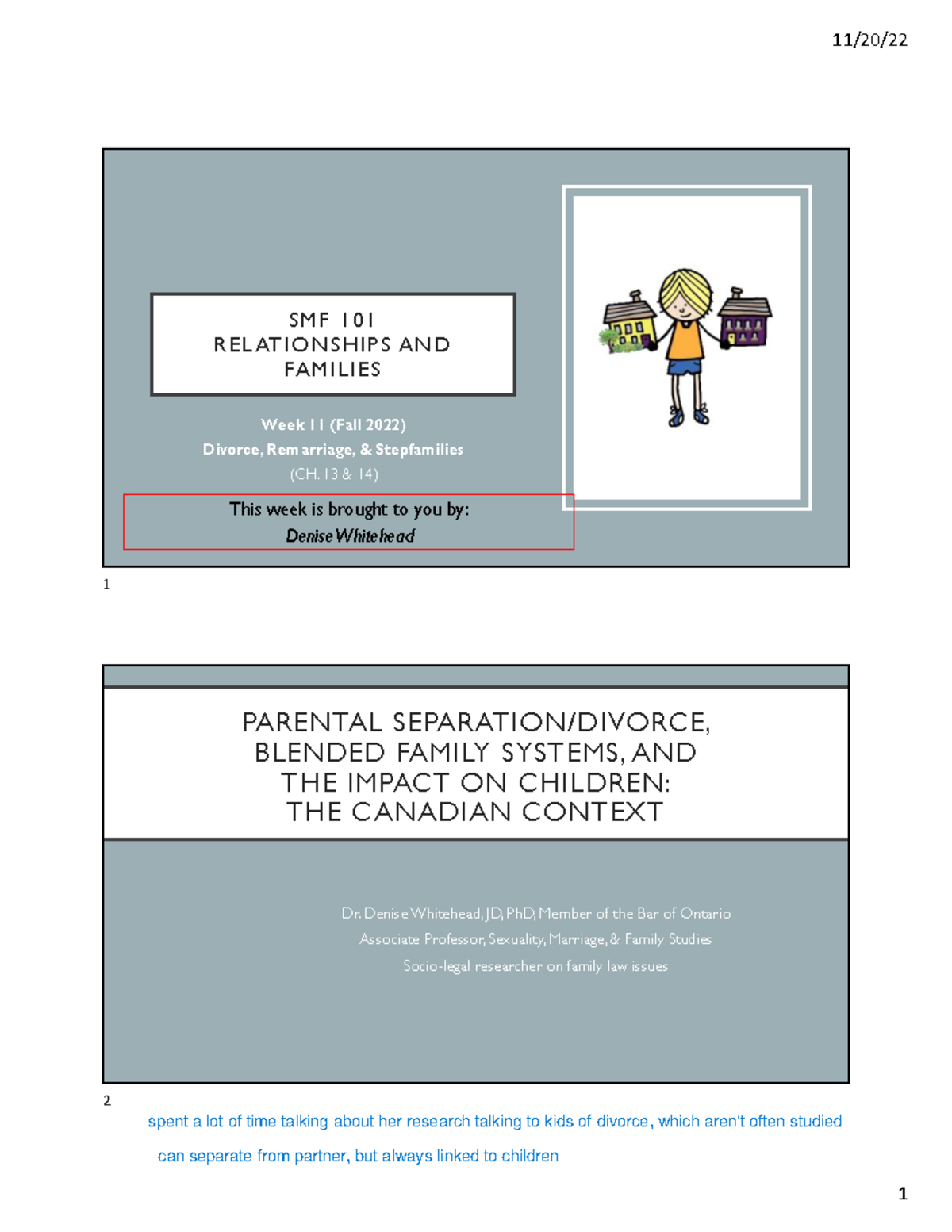 SMF 202 Week 11 - Divorce, remarriage and stepfamilies - ####### SMF ...