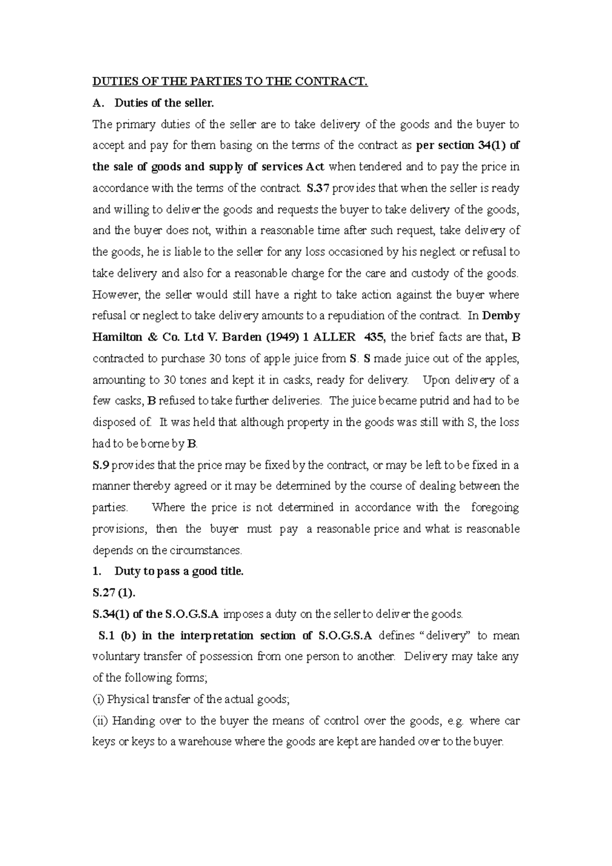 Duties OF THE Parties TO THE Contract - DUTIES OF THE PARTIES TO THE ...