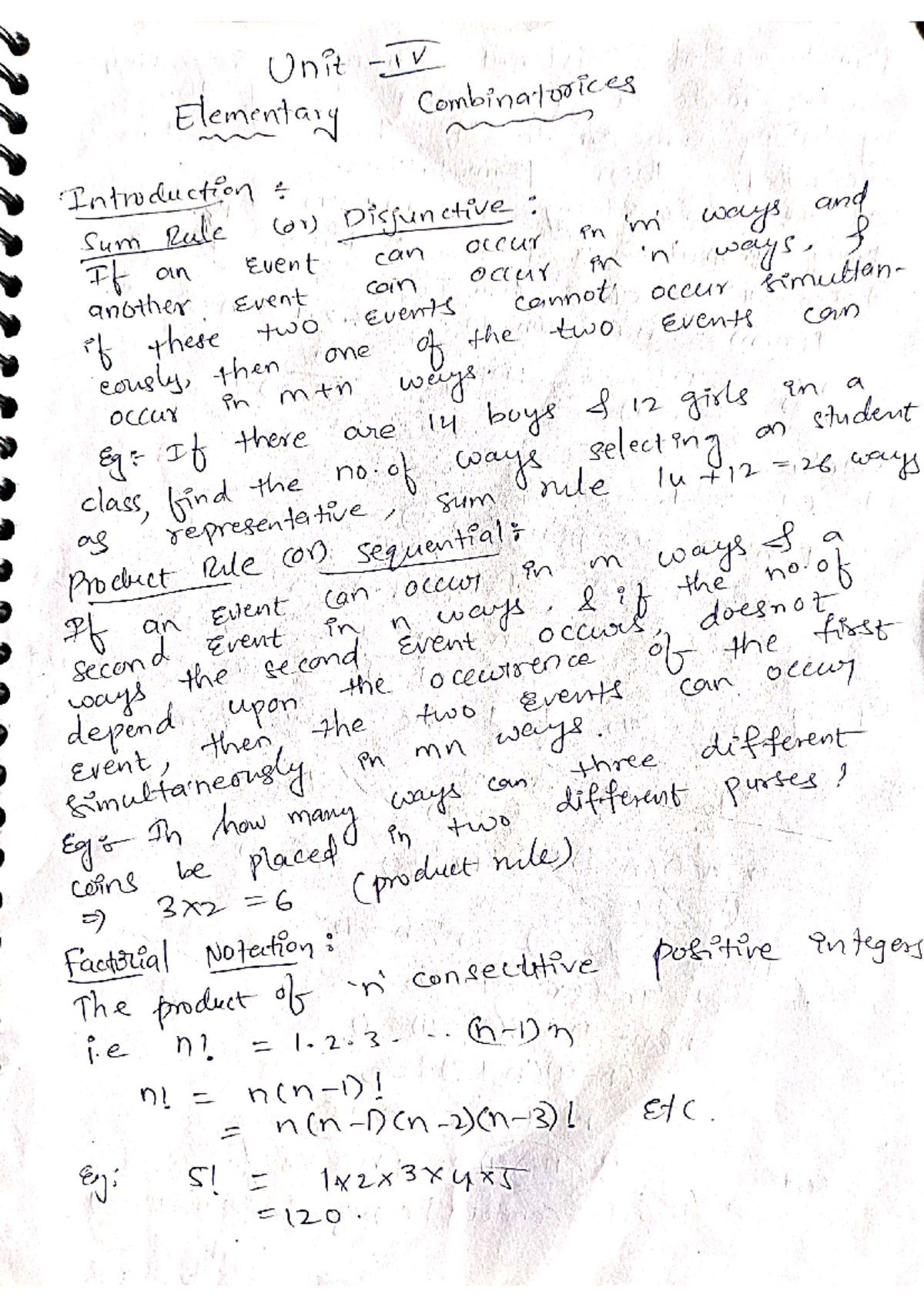 DM UNIT 4 - read - Unit Elementary Combinatorices Introduction (or ...