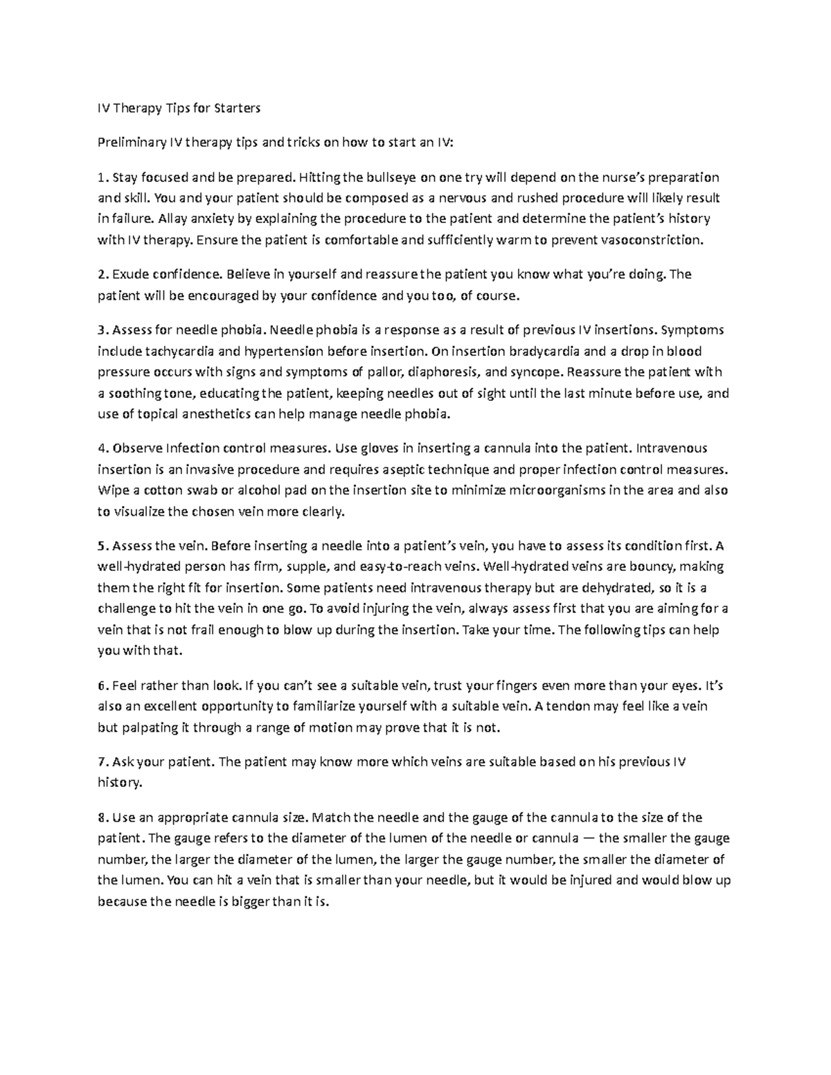 IV Therapy Tips for Starter 1 - IV Therapy Tips for Starters ...