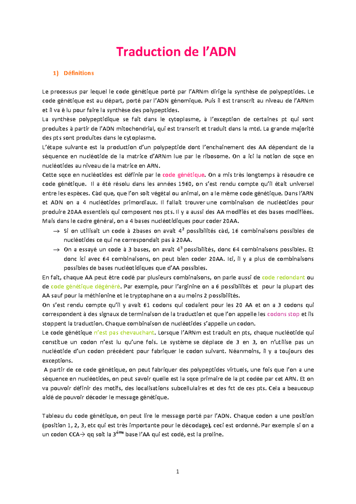 Traduction de l’ADN - Cours de PACES. - Warning: TT: undefined function ...