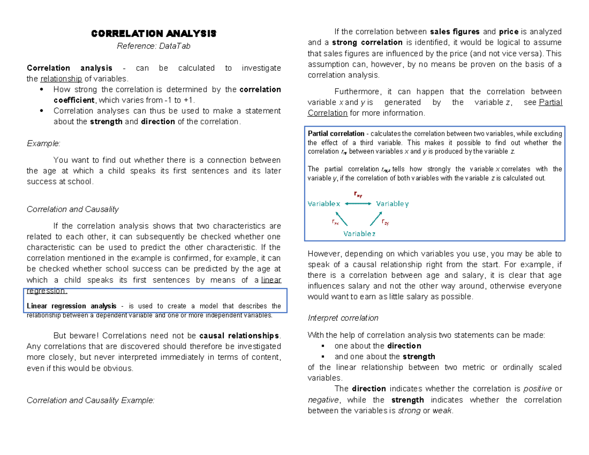 Correlation Analysis - CORRELATION ANALYSIS Reference: DataTab ...