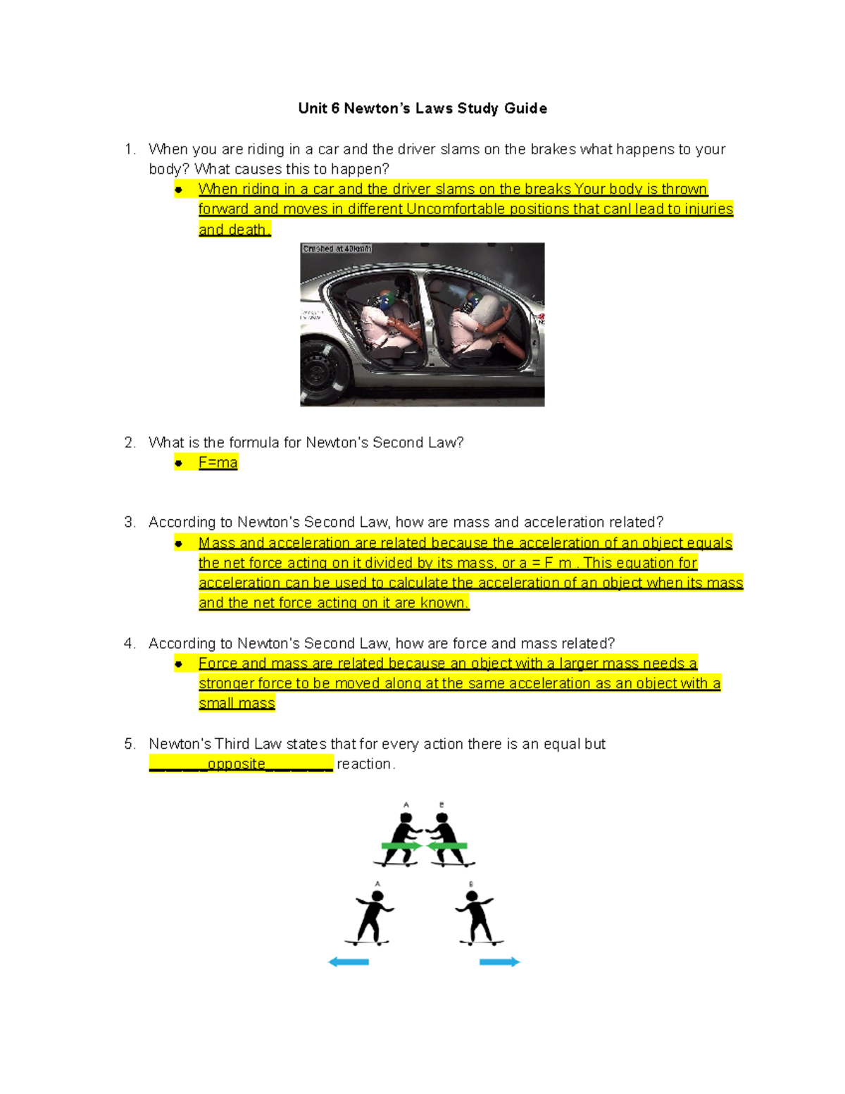Unit 6 Newton's Laws Study Guide - Unit 6 Newton’s Laws Study Guide ...