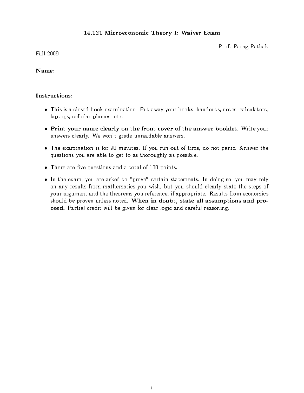 MIT14 121F15 pexamf 09 - MIT past exam - 14 Microeconomic Theory I ...