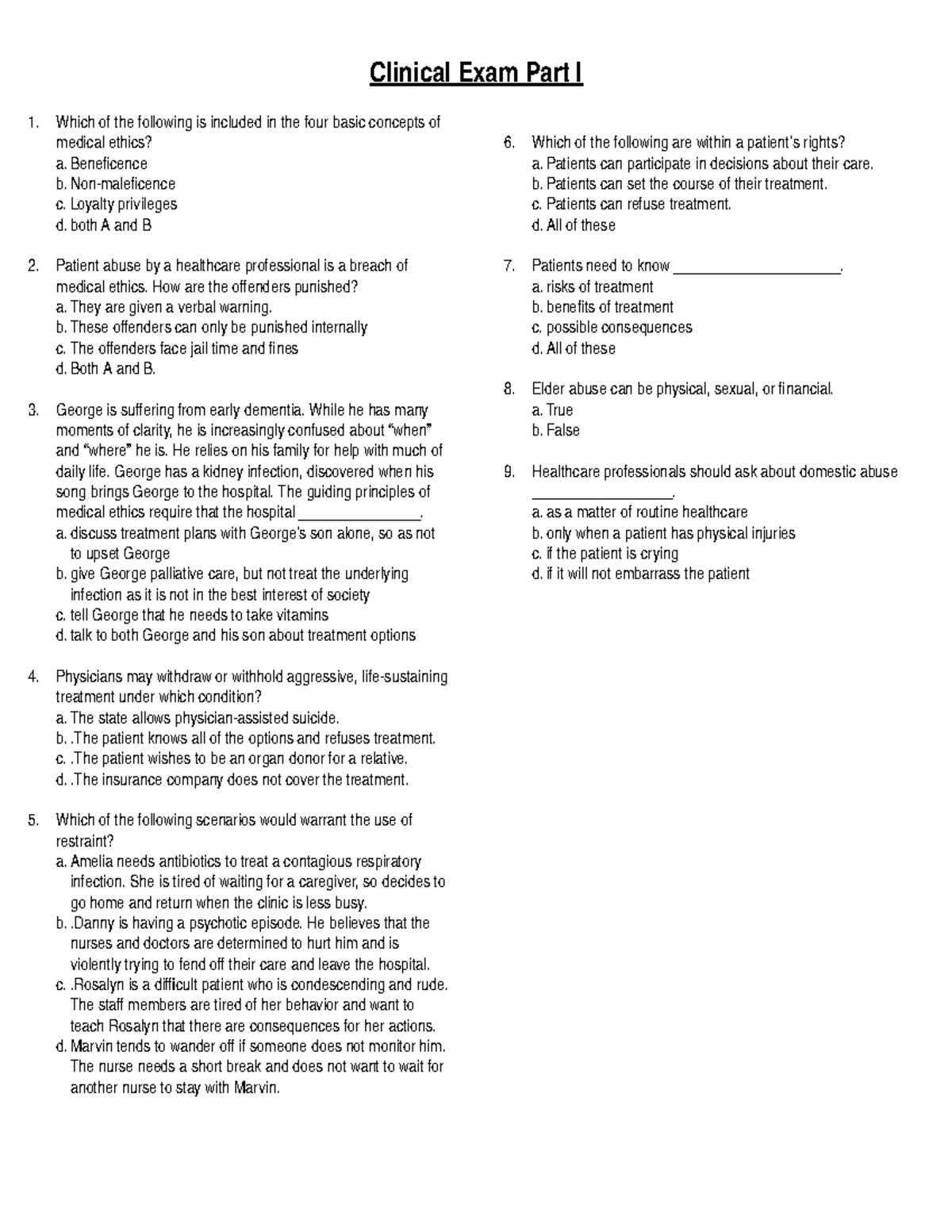 ART Book - Clinical Exam - Clinical Exam Part I 1 of the following is ...