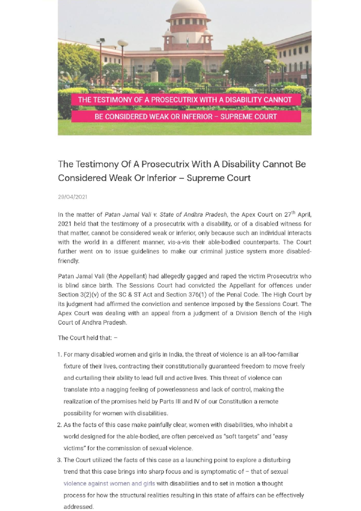 Patan Jamal Vali v. State of AP, SC2021 - Administrative Law - Studocu