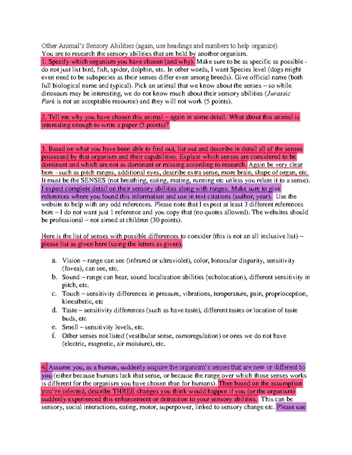 Animal Senses Project Outline - S&P - PSYC 4150 - Studocu