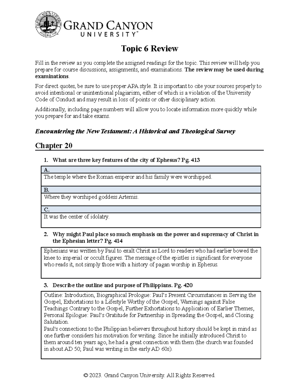BIB 107 RS T6Review - New Testament Assignment - Topic 6 Review Fill in ...