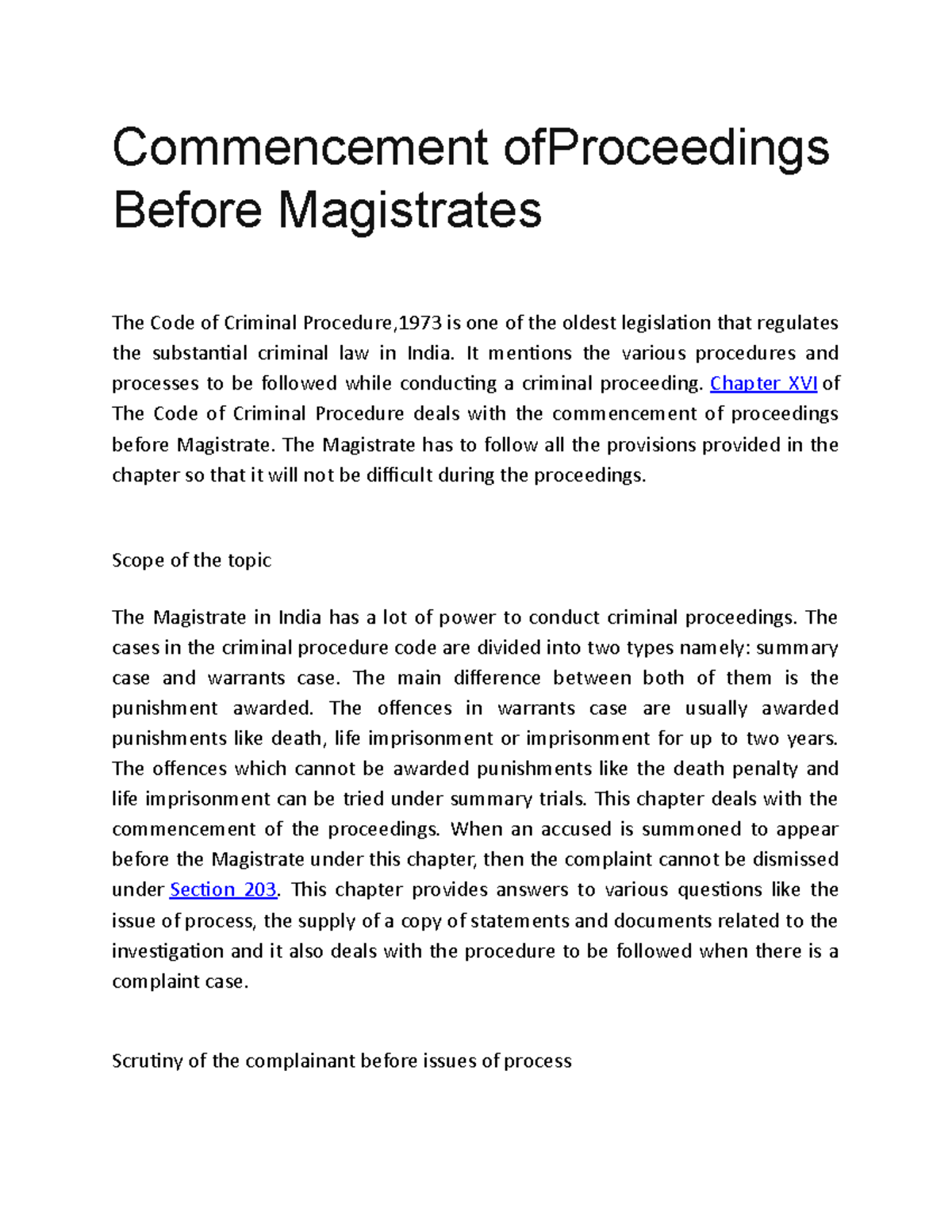 Commencement of Proceedings Before Magistrates - Commencement ...