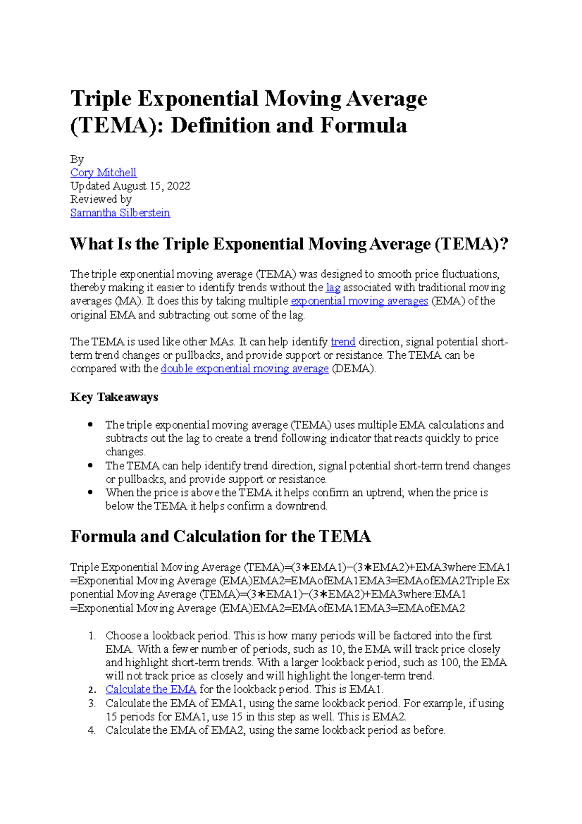 TEMA - Assets / Finance - Triple Exponential Moving Average (TEMA ...