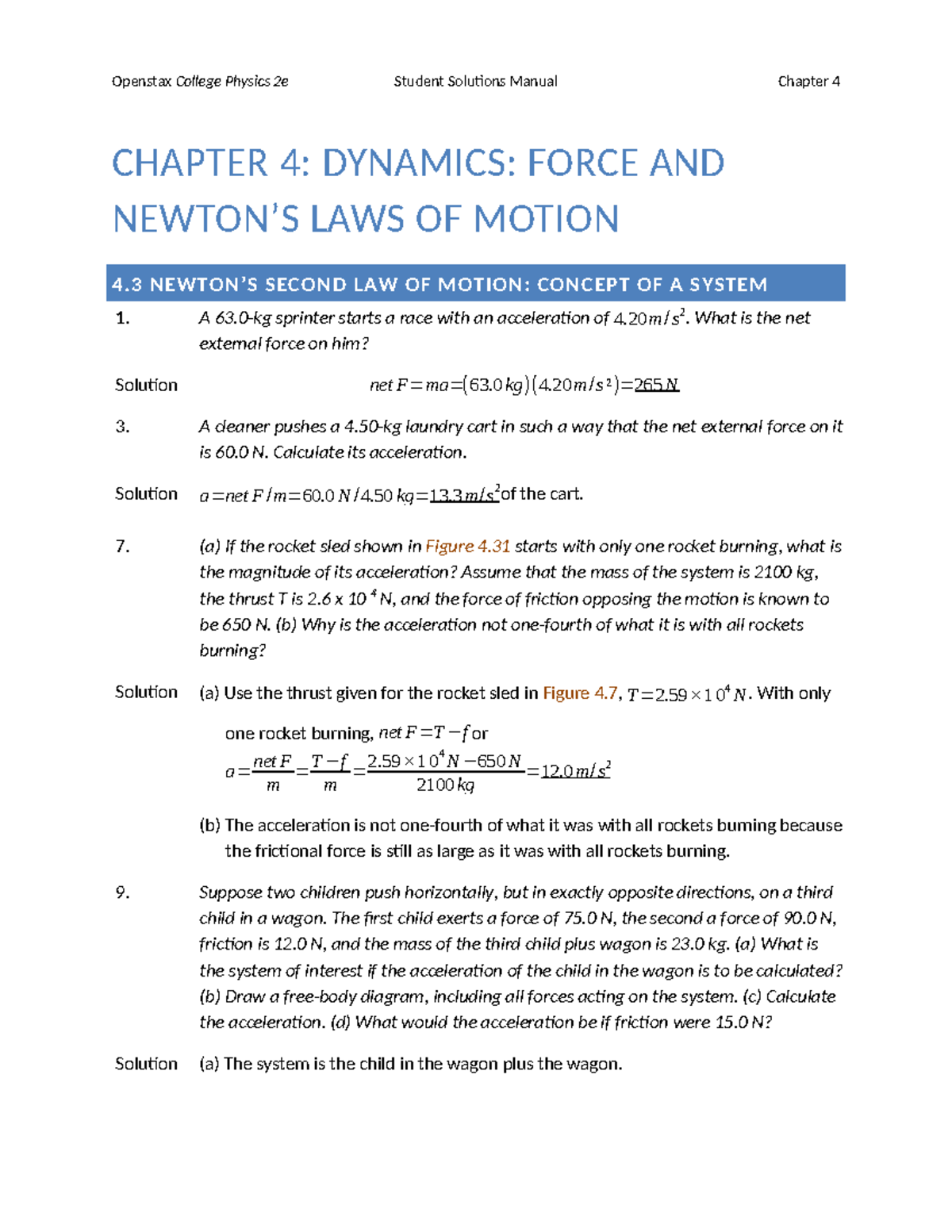 College Physics 2e-SSM-Ch04 - CHAPTER 4: DYNAMICS: FORCE AND NEWTON’S ...
