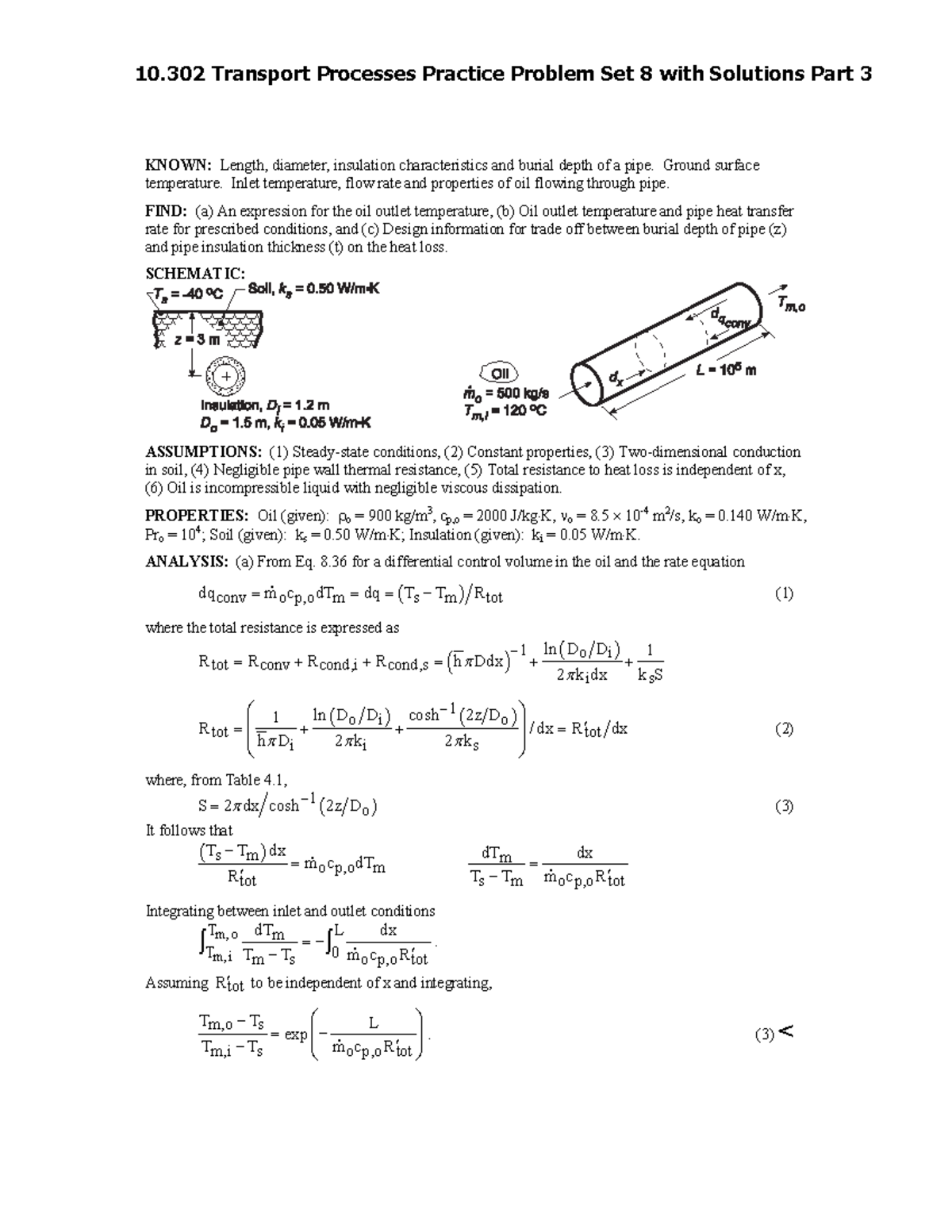 10.302 Transport Processes Practice Problem Set 8 with Solutions Part 3 ...