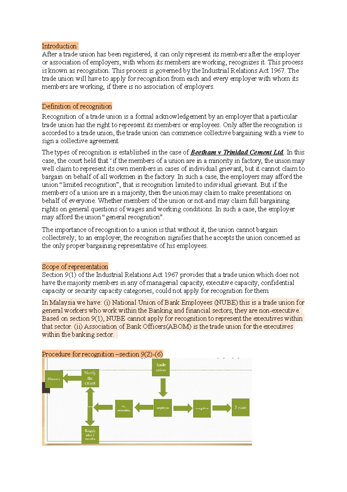 Recognition of TU - Introduction After a trade union has been ...