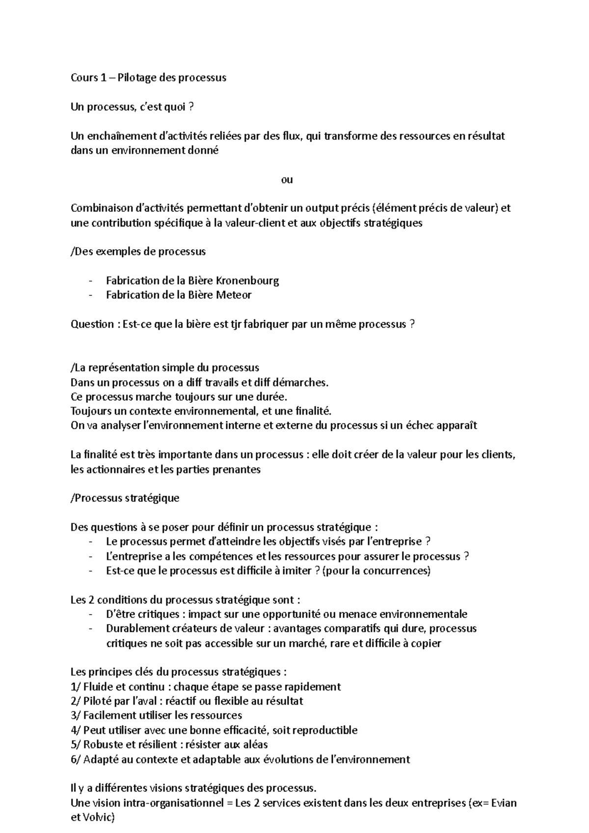 Cours 1 - Cours 1 – Pilotage des processus Un processus, c’est quoi? Un ...