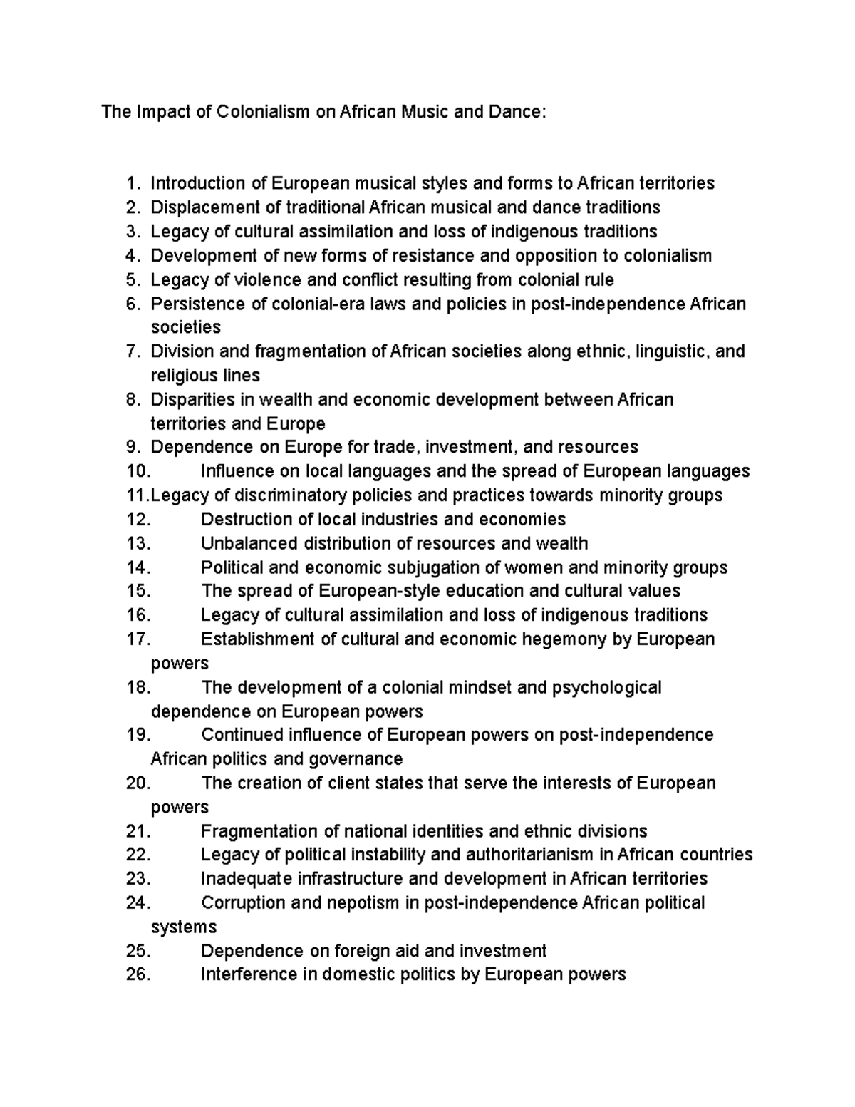 The Impact of Colonialism on African Music and Dance - The Impact of ...