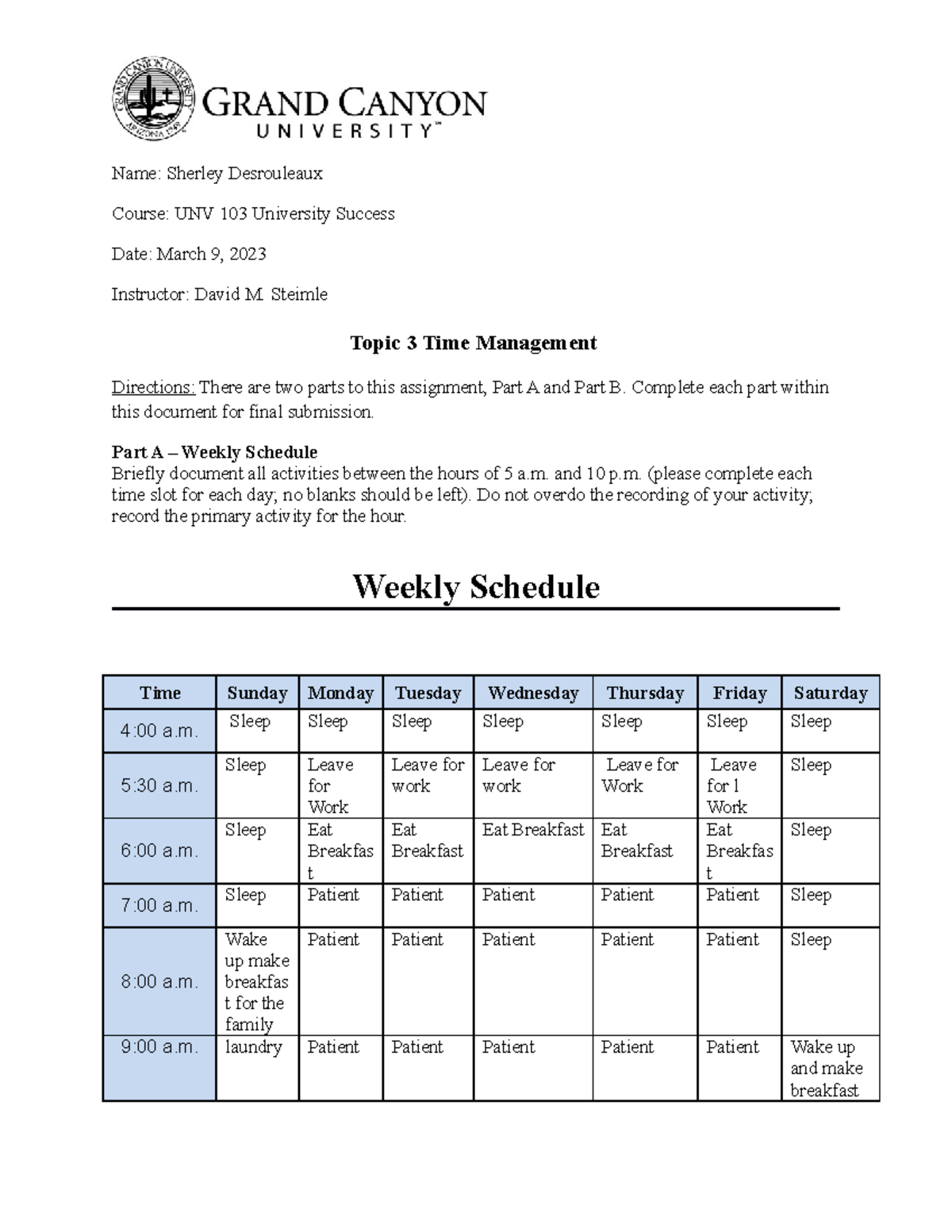 UNV-Time Management - homework - PCN-100 - GCU - Studocu