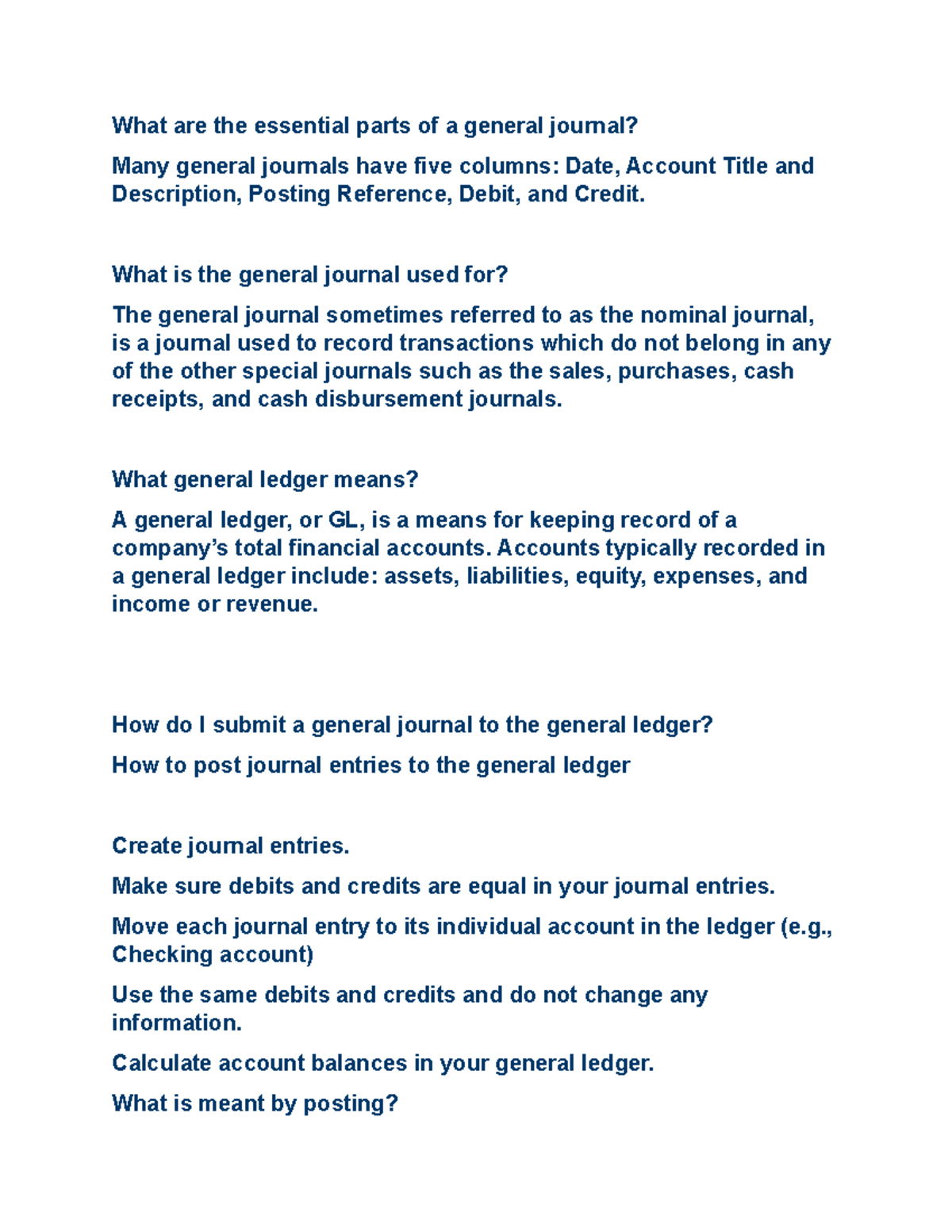 Essential parts of a general journal - What are the essential parts of ...