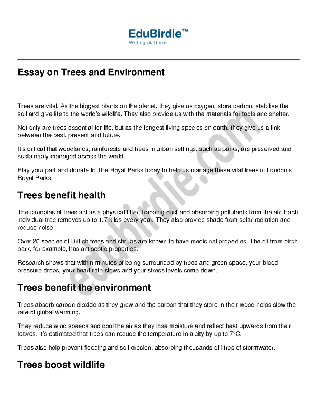 Essay on Trees and Environment - As the biggest plants on the planet ...
