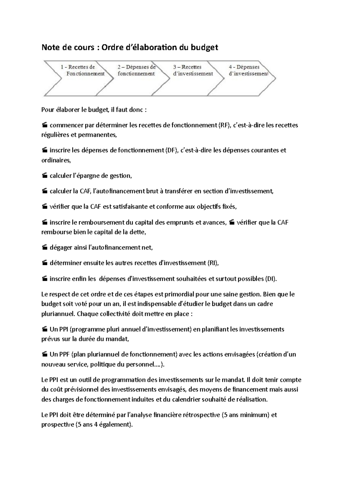 Note de cours-Ordre d’élaboration du budget - Note de cours : Ordre d ...