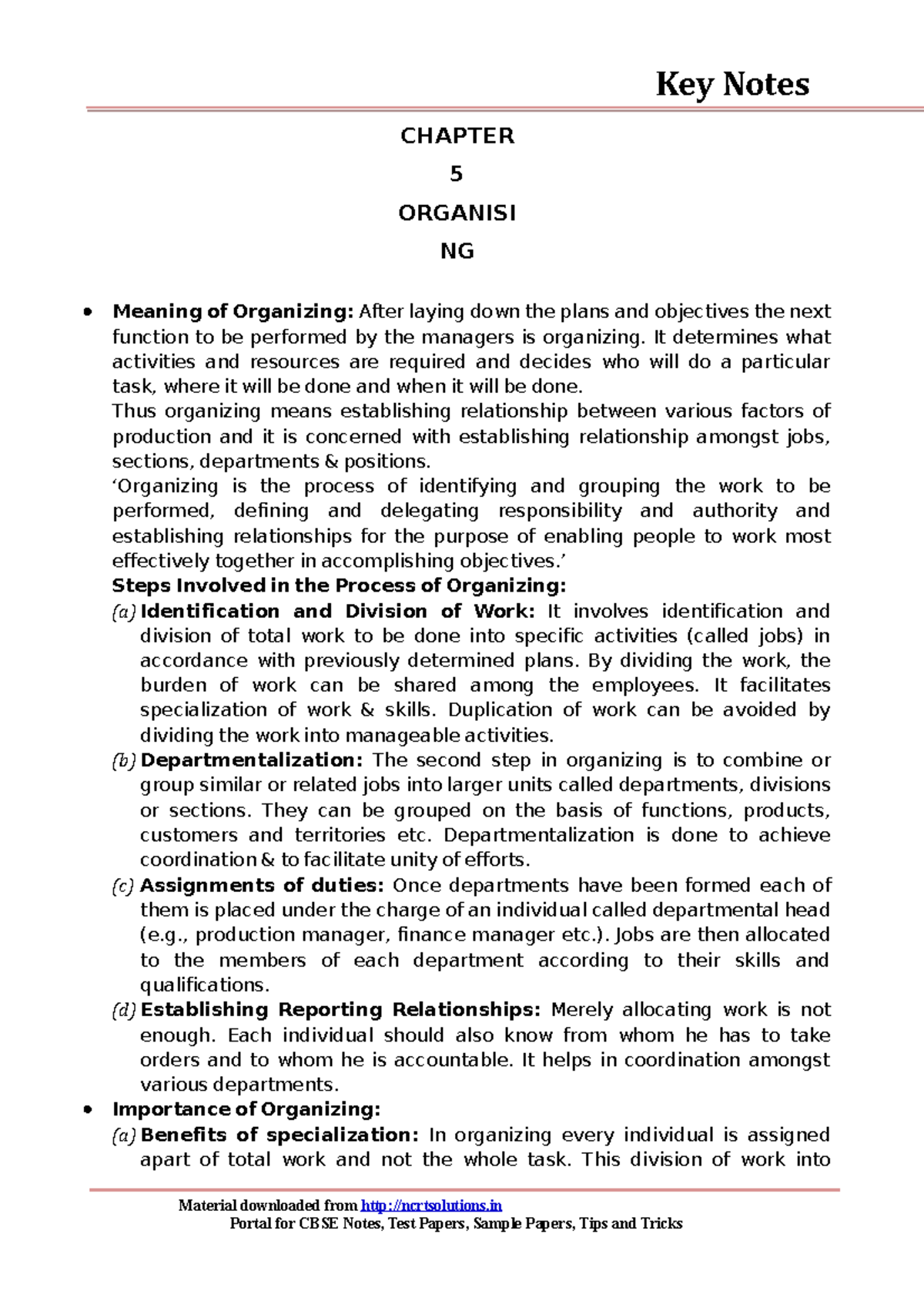 12 business studies ch 05 organising - CHAPTER 5 ORGANISI NG Meaning of ...