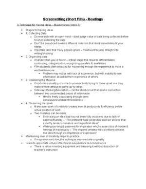 Screenwriting Week 7 - Screenwriting (Short Film) Week 7 Collected ...