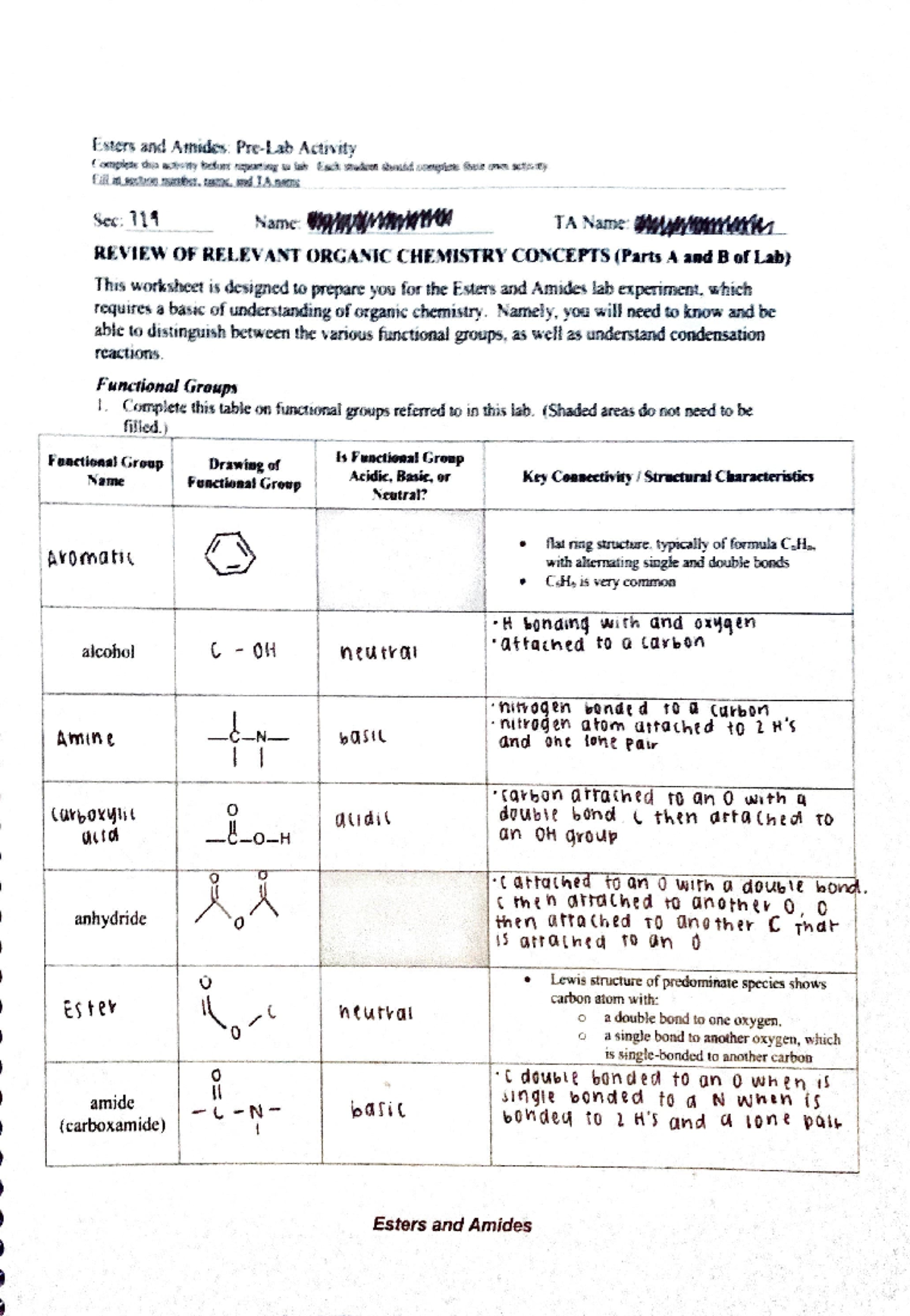 Lab 5: Esters and Amides - Esters and Amides Activity complete this ...