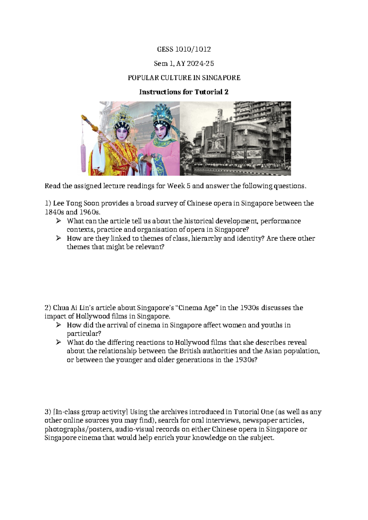 Tutorial Two 2024 - GESS 1010/ Sem 1, AY 2024- POPULAR CULTURE IN ...