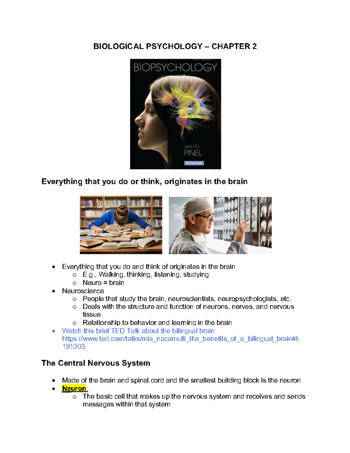 IP Biological Psychology - BIOLOGICAL PSYCHOLOGY 3 CHAPTER 2 Everything ...
