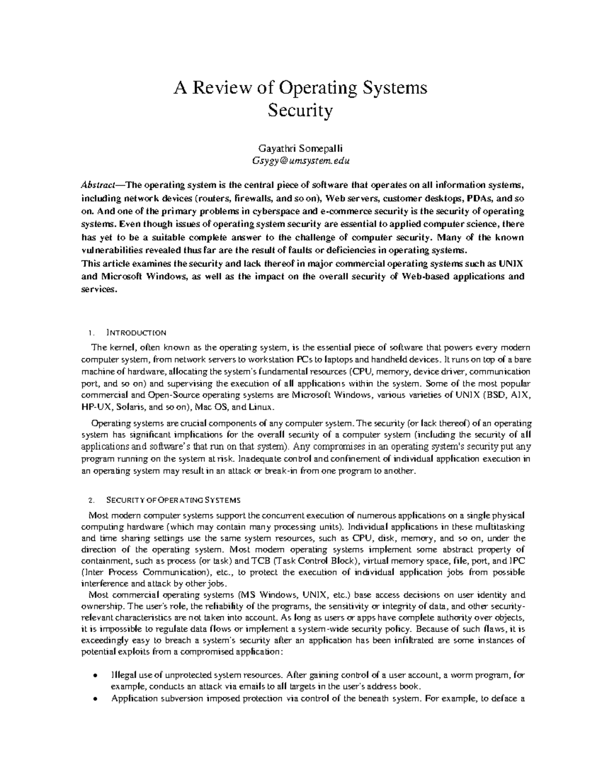 Paper gsygy - nothing to give - A Review of Operating Systems Security ...