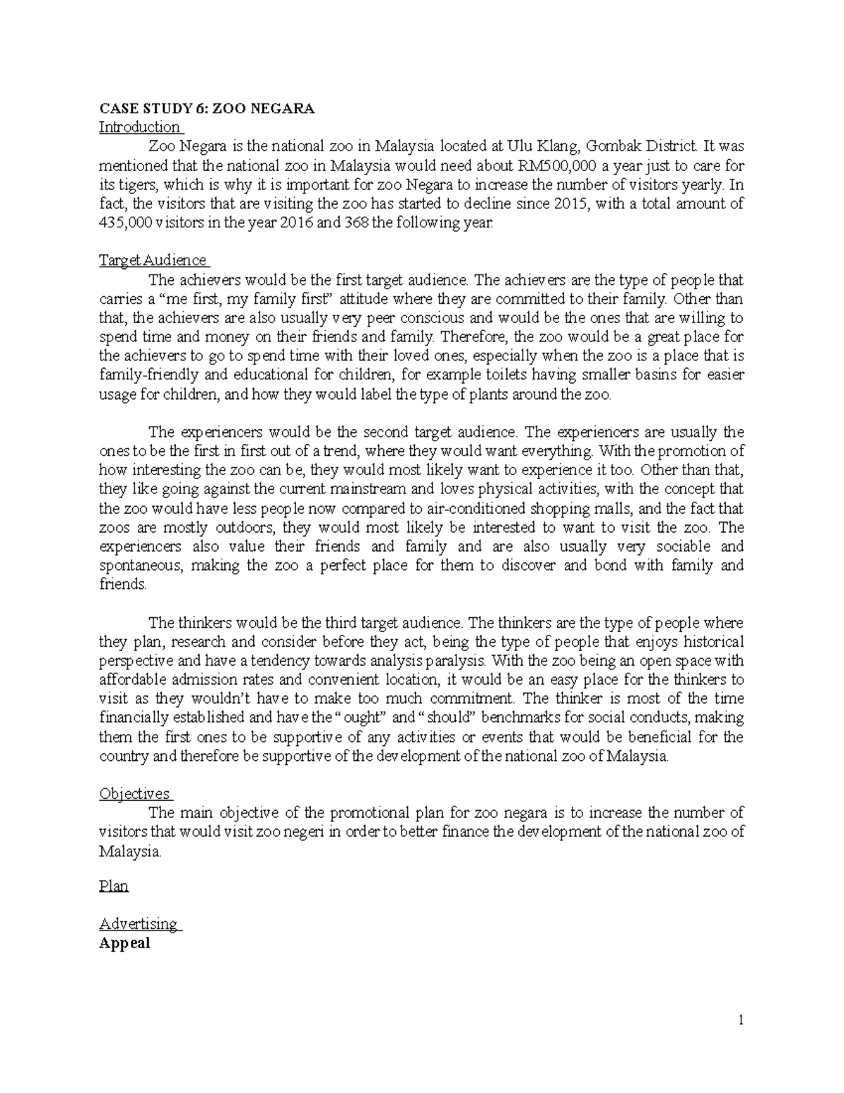 Case study- sem 3 2019 - CASE STUDY 6: ZOO NEGARA Introduction Zoo ...