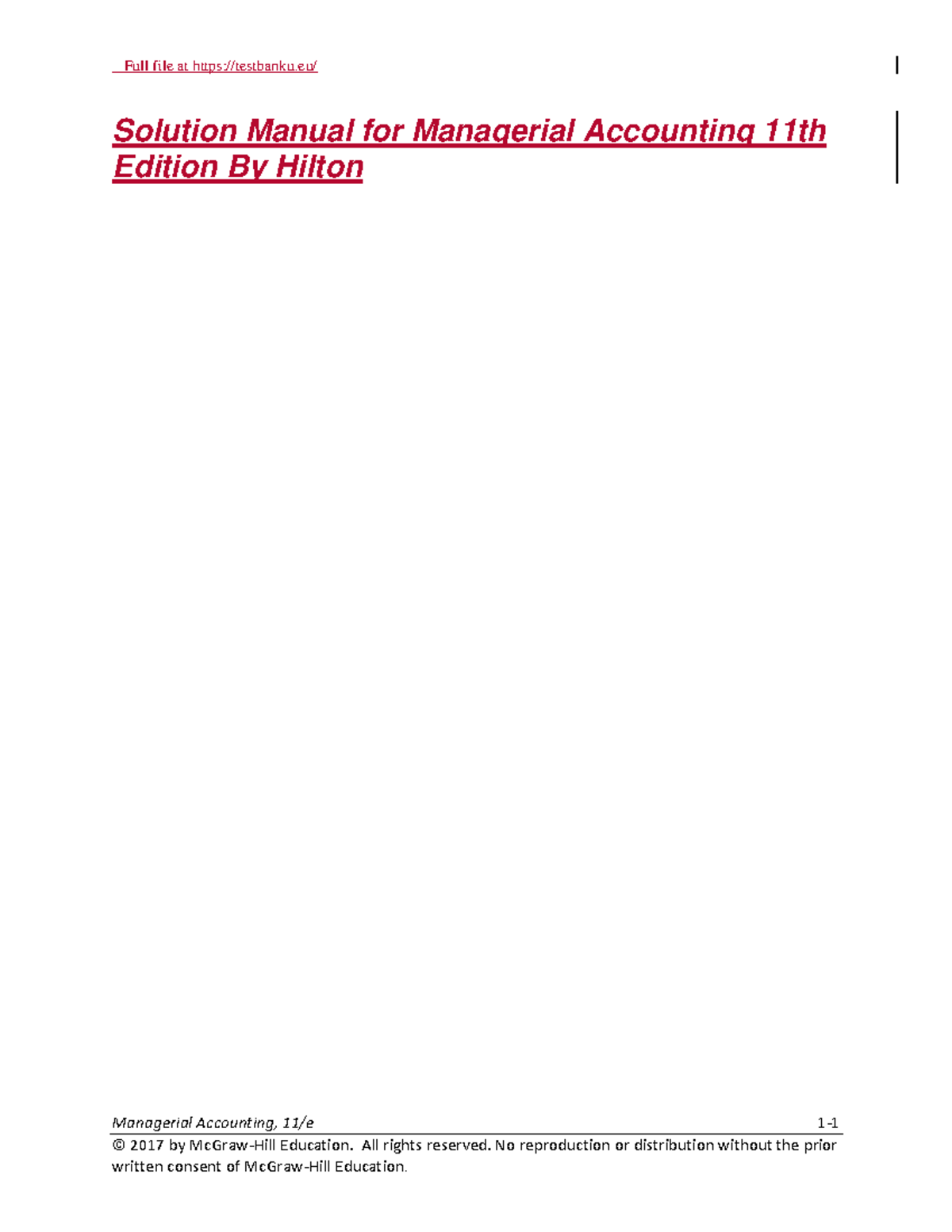 Pdfcoffee - Mangerial Accounting Answer key - Full file at testbanku ...