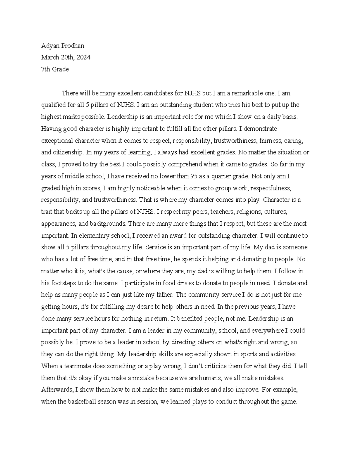 NJHS Essay - Adyan Prodhan - Adyan Prodhan March 20th, 2024 7th Grade ...