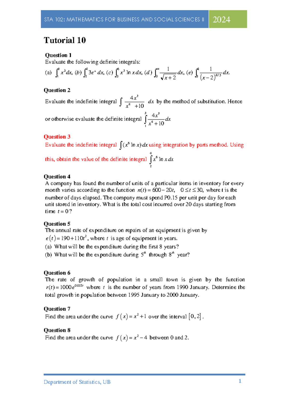 STA 102-Tutorial 10-2024 - Department of Statistics, UB STA 102 ...