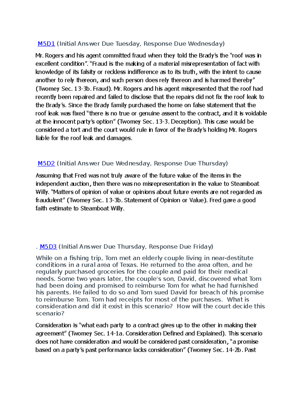 Module Five Discussion Questions - M5D1 (Initial Answer Due Tuesday ...