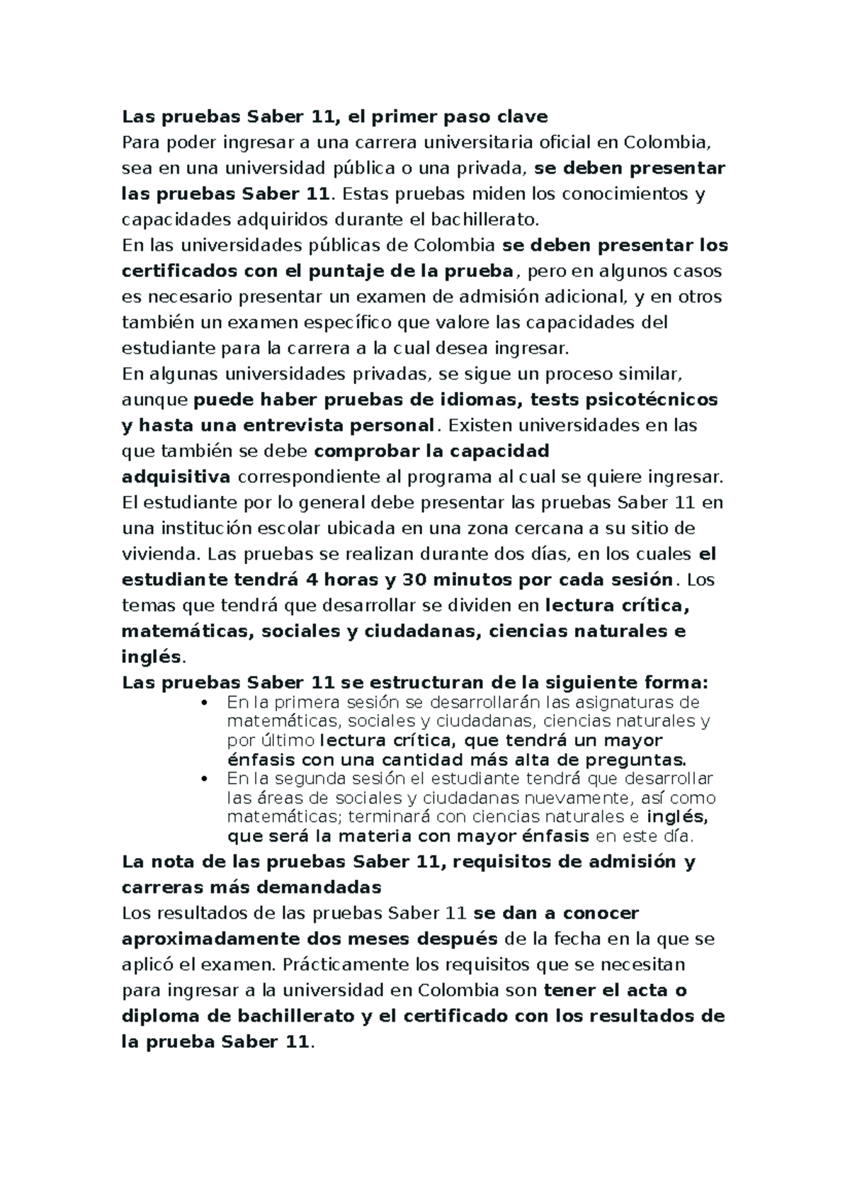 Universidad DE Colombia - Las pruebas Saber 11, el primer paso clave ...