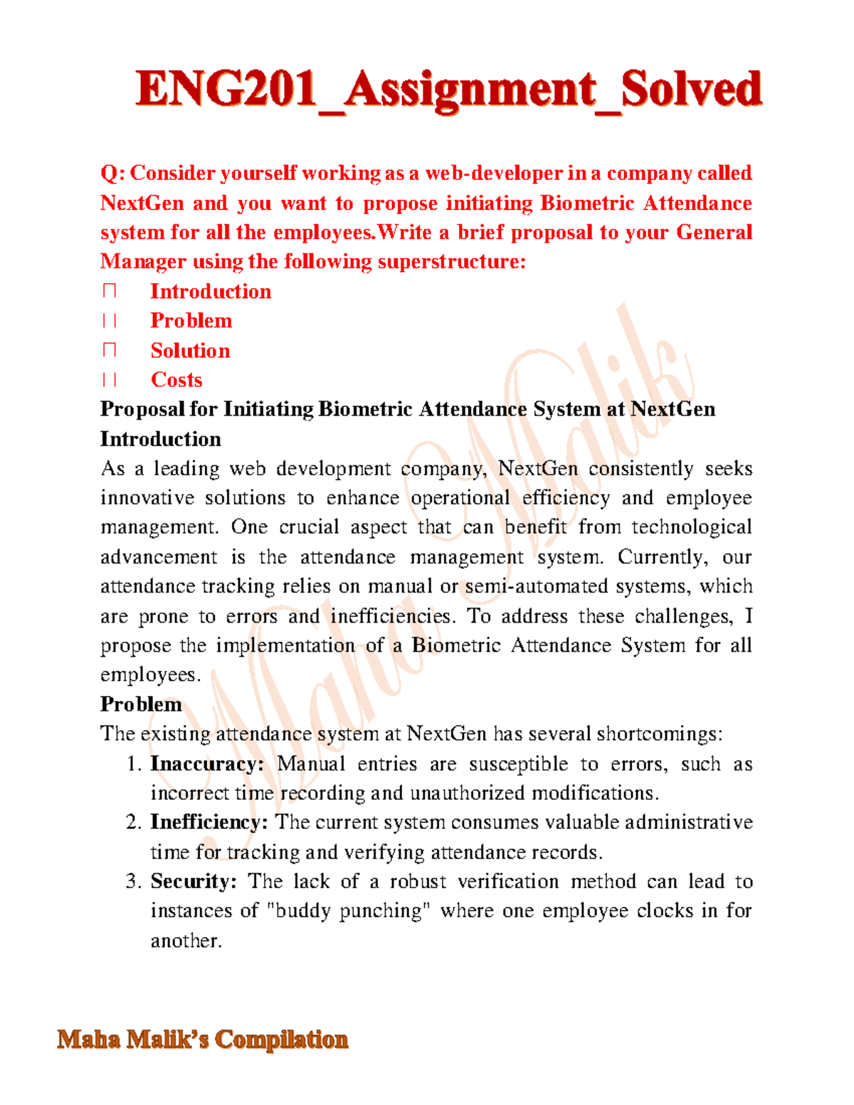 ENG201 Assignment Sample Solution - Q: Consider yourself working as a web-developer in a company ...