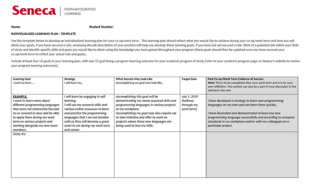 Individualized Learning Plan (ILP) - Name: Student Number ...