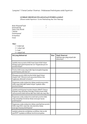 Lampiran 5 - Contoh Format Lembar Observasi Lingkungan Belajar di ...