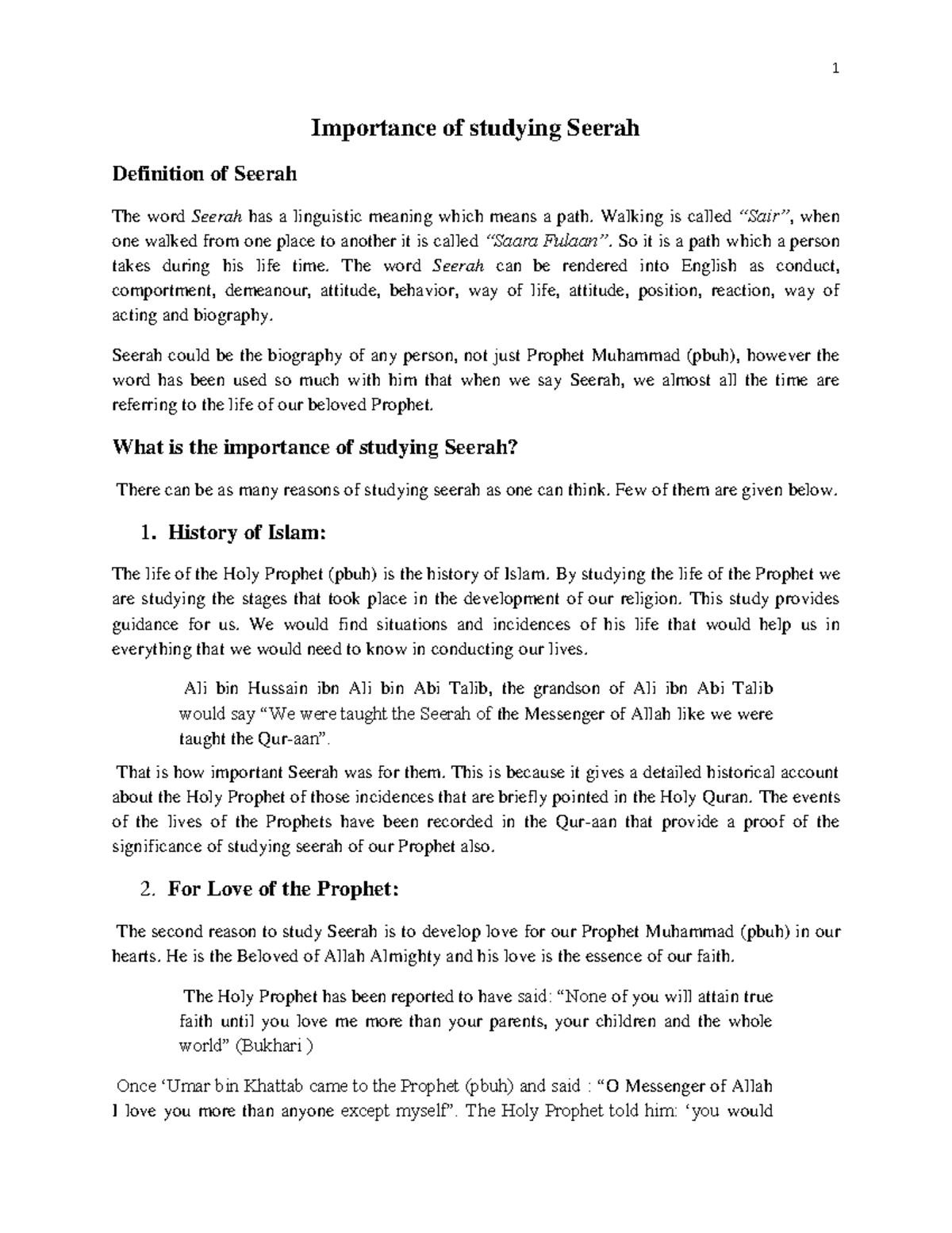 Importance of studying Seerah - 1 Importance of studying Seerah ...