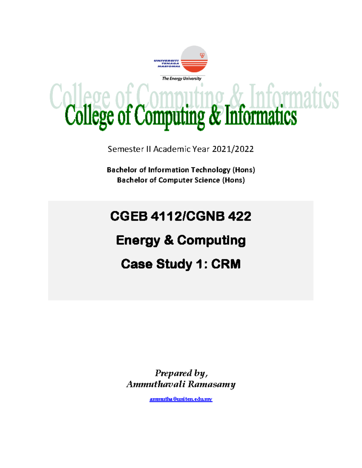 CGEB4112 CGNB422 Case Study 1-CRM - Semester II Academic Year Bachelor of Information Technology ...
