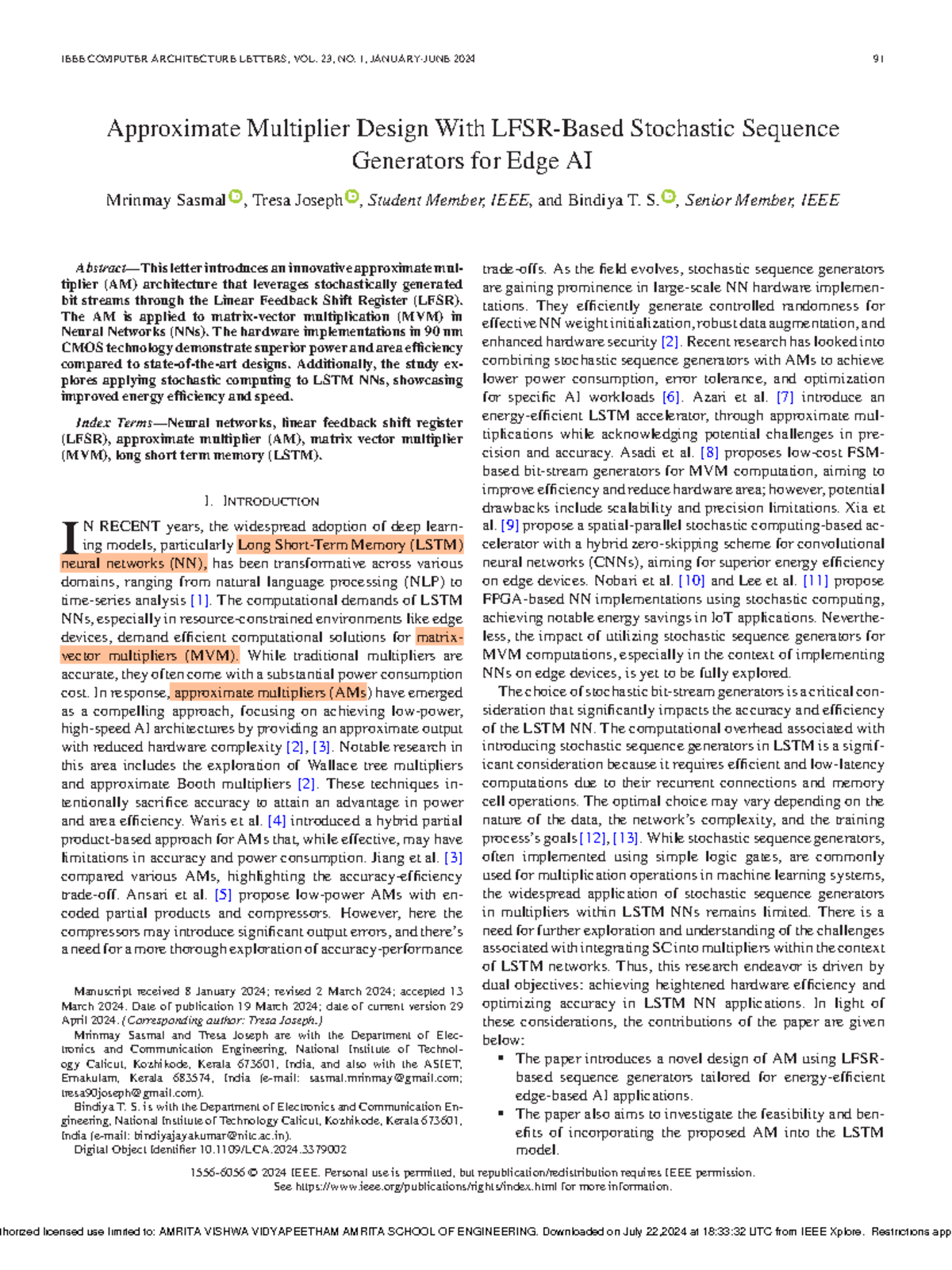 Approximate Multiplier Design With Lfsr Based Stochastic Sequence
