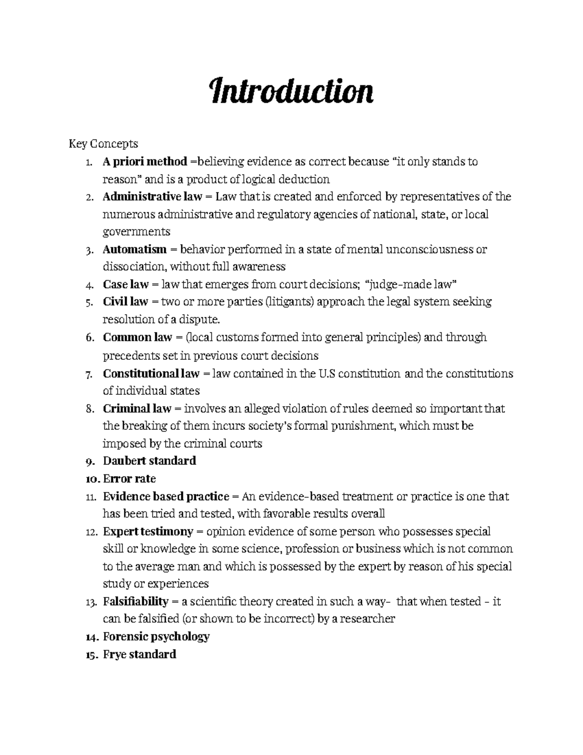 Ch.1 textbook notes - Introductio Key Concepts 1. A priori method ...