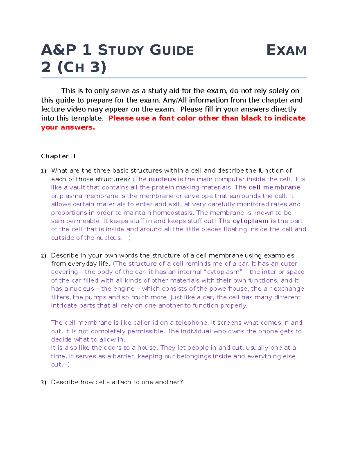 AP Ch 3 Study Guide - A&P 1 STUDY GUIDE EXAM 2 (CH 3) This is to only ...