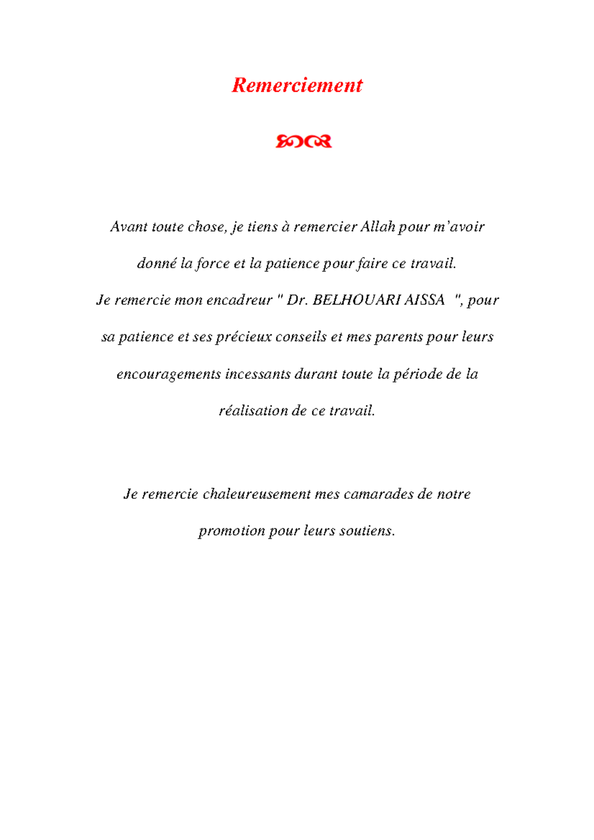 MPHY47 - Remerciement Avant toute chose, je tiens à remercier Allah ...